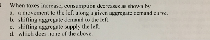 Solved When taxes increase, consumption decreases as shown | Chegg.com