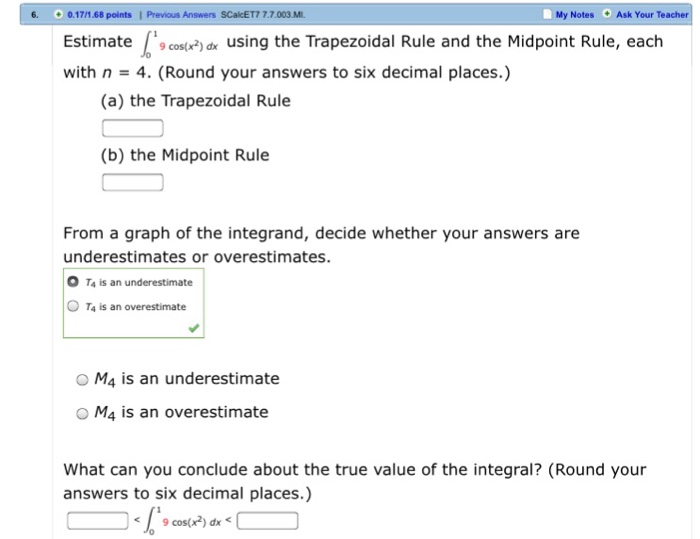 Solved Estimate Integral 1 0 9 Cos x 2 Dx Using The Chegg