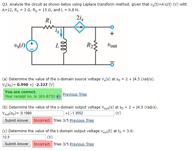 Solved Q3. Analyze the circuit as shown below using Laplace | Chegg.com