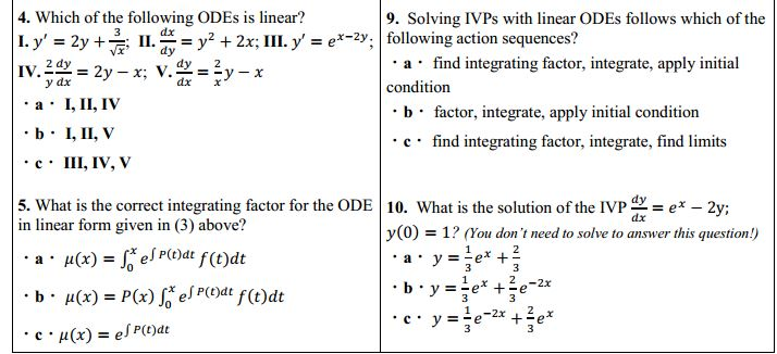 Solved 4. Which of the following ODEs is linear? 1. ?,-: 2y | Chegg.com