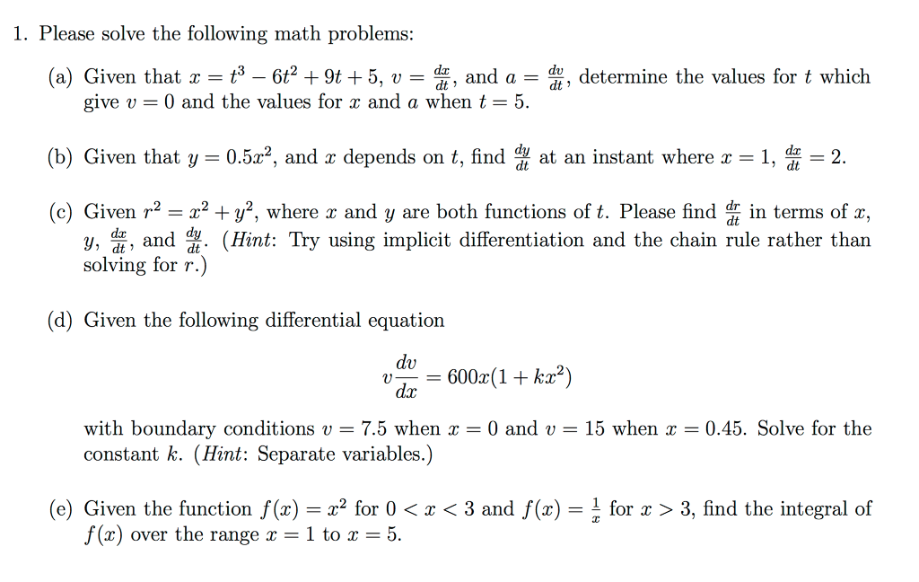 Solved 1. Please solve the following math problems (a) Given | Chegg.com