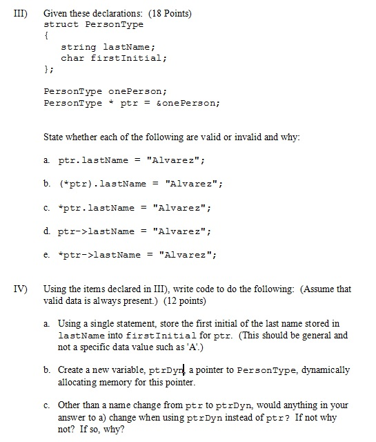 Solved Given these declerations: State whether each of the | Chegg.com