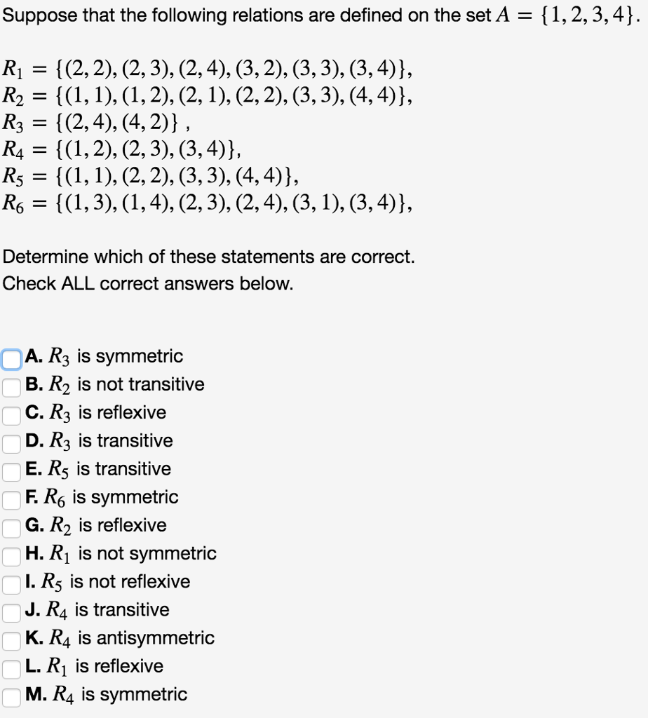 Solved Suppose that the following relations are defined on | Chegg.com