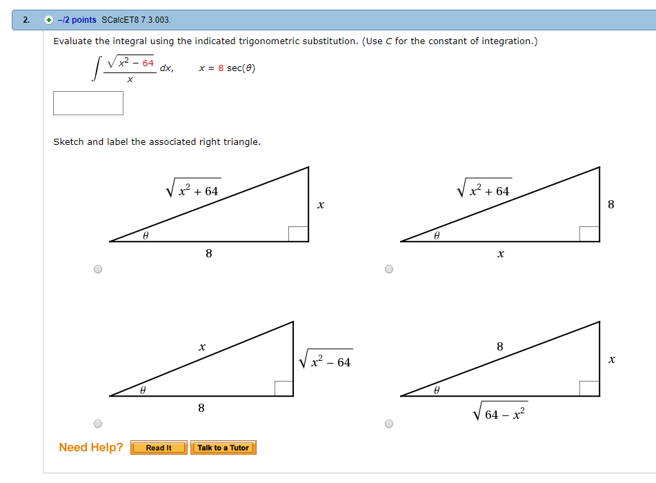 Solved 2. -12 points SCalcET8 7.3.003. Evaluate the integral | Chegg.com Solved 2. -12 points SCalcET8 7.3.003. Evaluate the integral | Chegg.com
