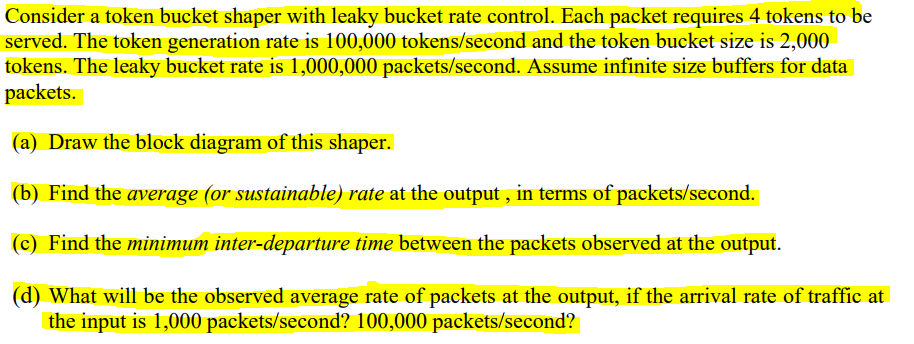 Solved Consider a token bucket shaper with leaky bucket rate | Chegg.com