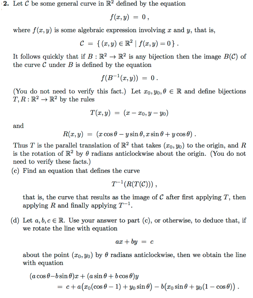2. Let C be some general curve in R2 defined by the | Chegg.com