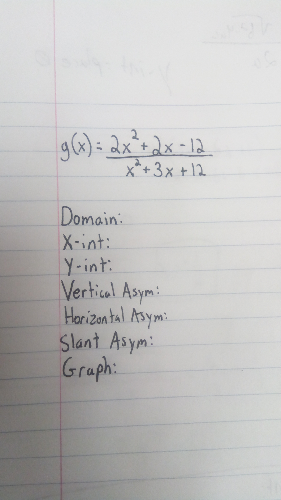 Solved x-12 x+3x +12 Domain: X-int: y-int Vertical Asym | Chegg.com