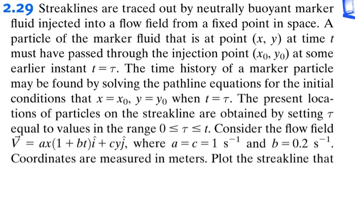 Solved 2.29 Streaklines are traced out by neutrally buoyant | Chegg.com