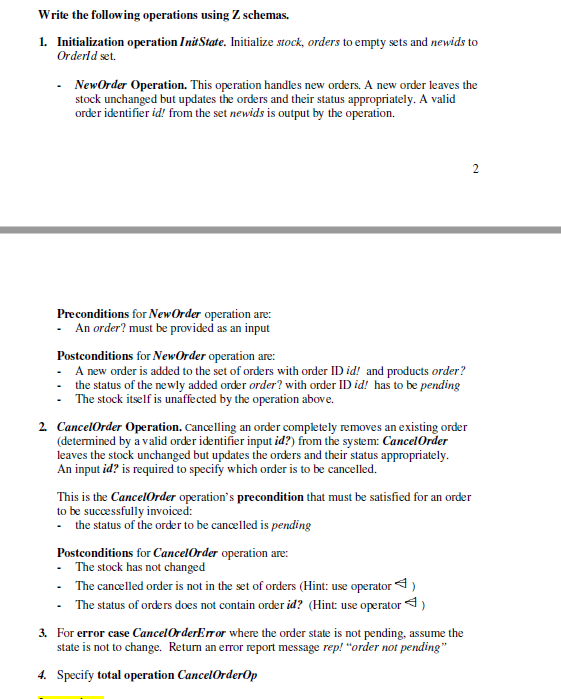 Write the following operations using Z schemas. 1. | Chegg.com