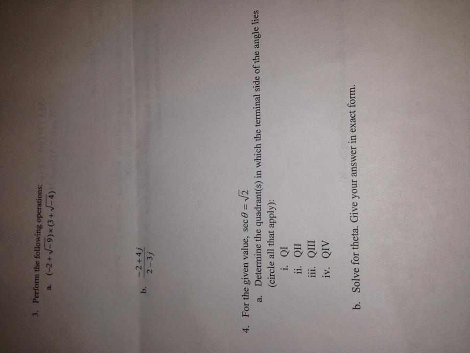 Solved Perform the following operations For the given | Chegg.com