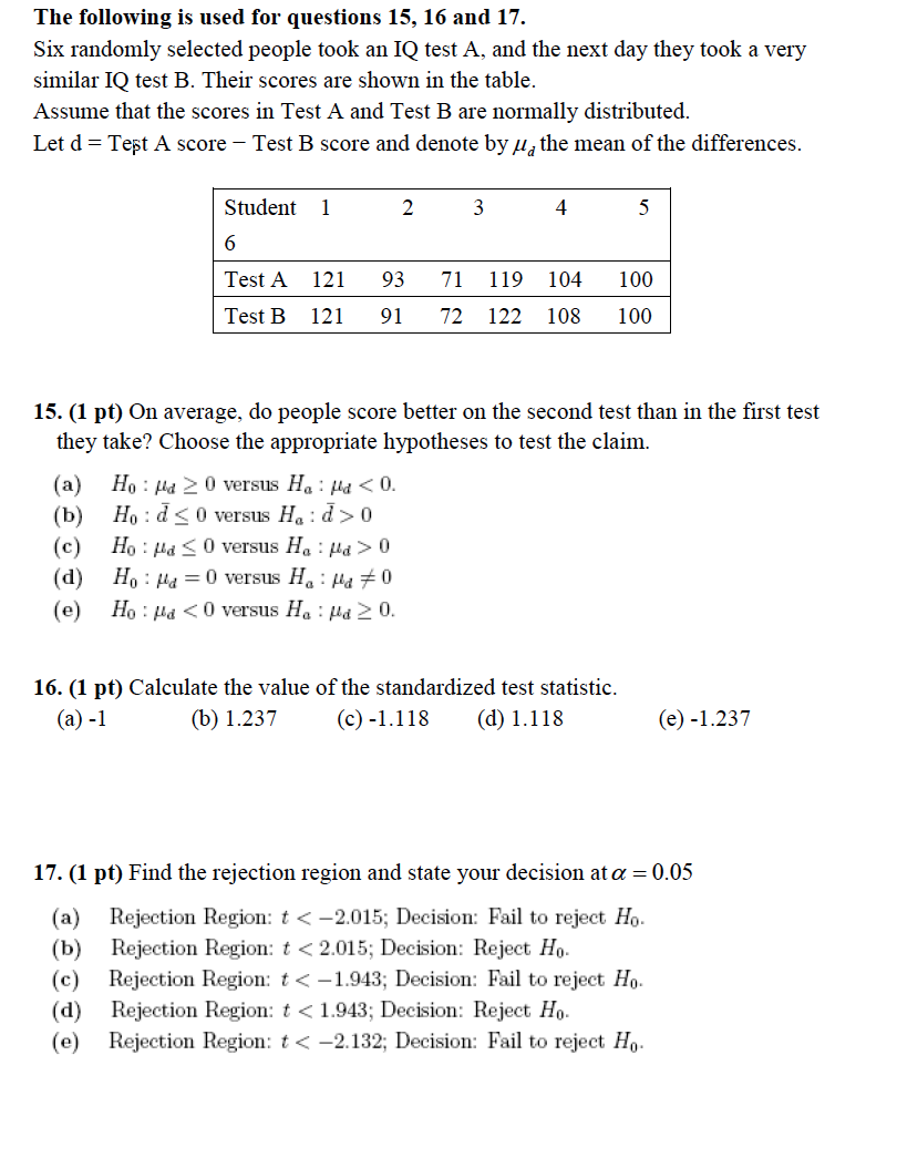 Solved To test whether the mean math score is higher for | Chegg.com