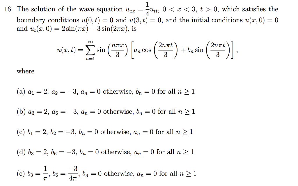 Solved 16. The solution of the wave equation uzz--utt, 0? 3, | Chegg.com