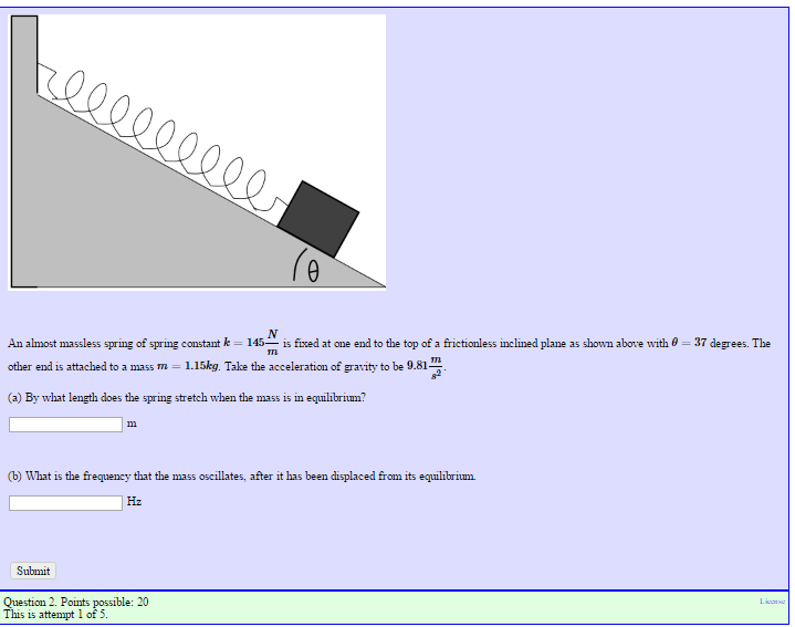 Solved An almost massless springs of spring constant k = | Chegg.com