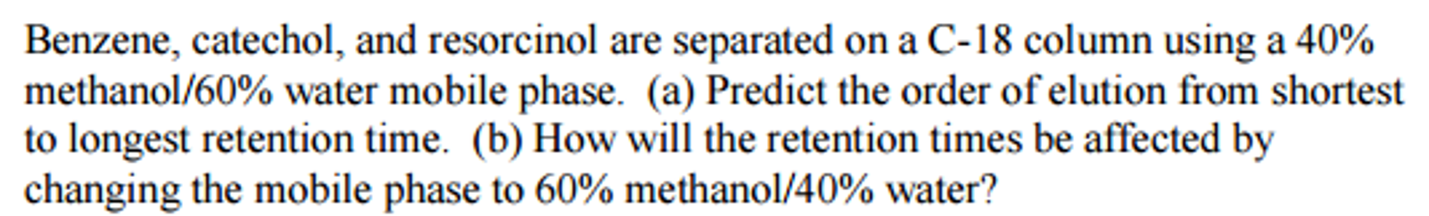 Solved Benzene, catechol, and resorcinol are separated on a | Chegg.com