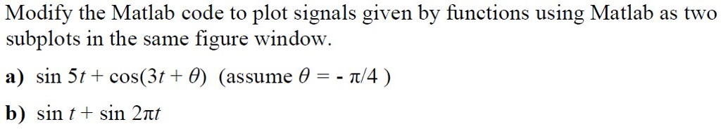 Solved f = 1; w = 2 * pi * f; theta = [0, pi/4, -pi/4, pi/2, | Chegg.com