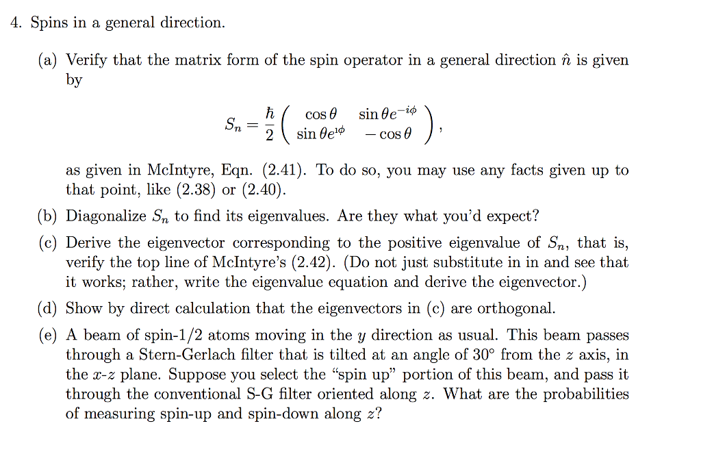 Solved 4. Spins in a general direction. (a) Verify that the | Chegg.com
