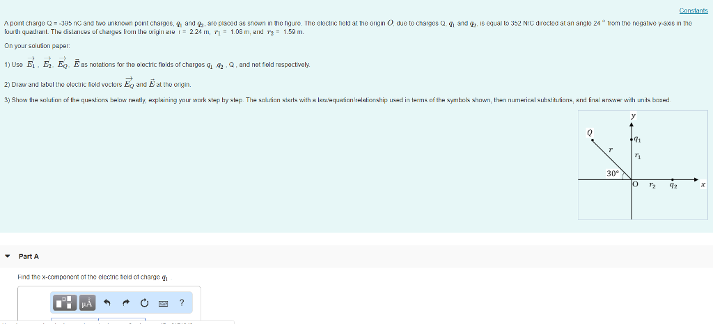 Solved A point charge Q = -395 nC and two unknown point | Chegg.com