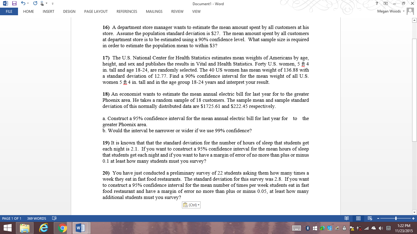 A department store manager wants to estimate the mean | Chegg.com