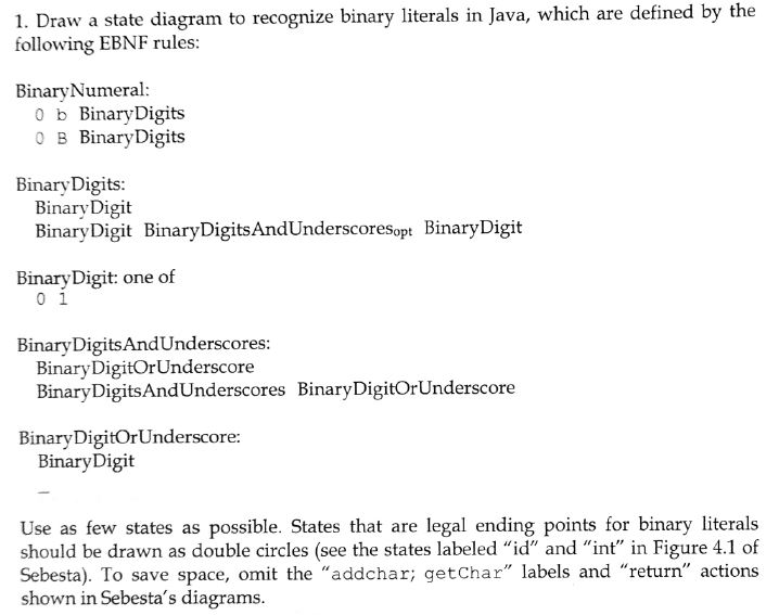 Solved 1. Draw a state diagram to recognize binary literals | Chegg.com
