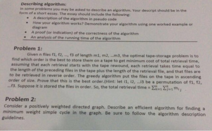 Solved Describing algorithm: In some problems you may be | Chegg.com