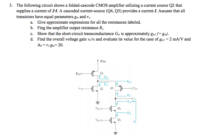 Solved The following circuit shows a folded-cascode CMOS | Chegg.com
