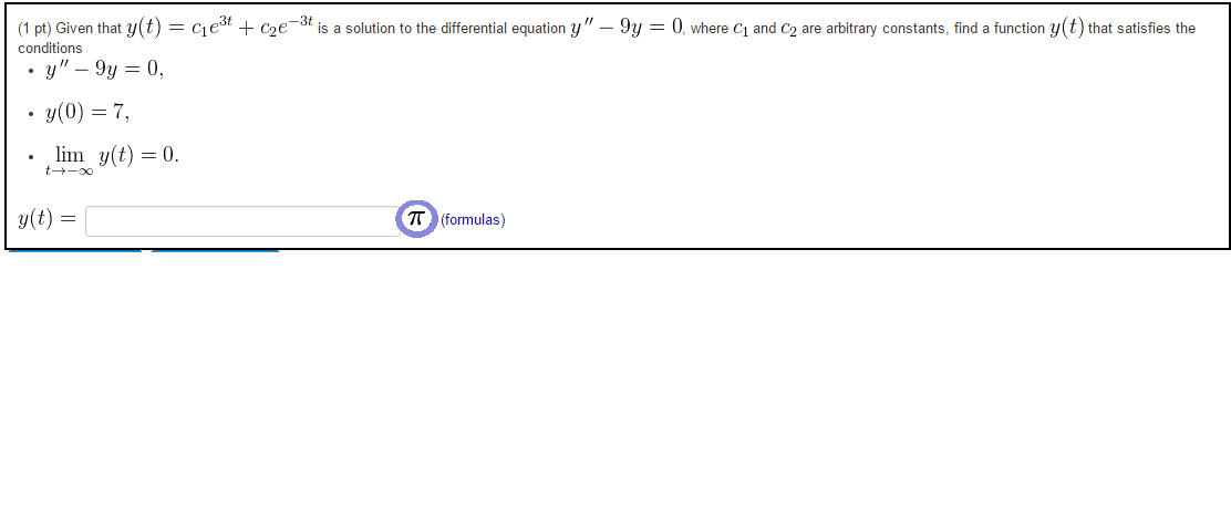 Solved Given that y(t) = c1e^3t + c2e^-3t is a solution to | Chegg.com