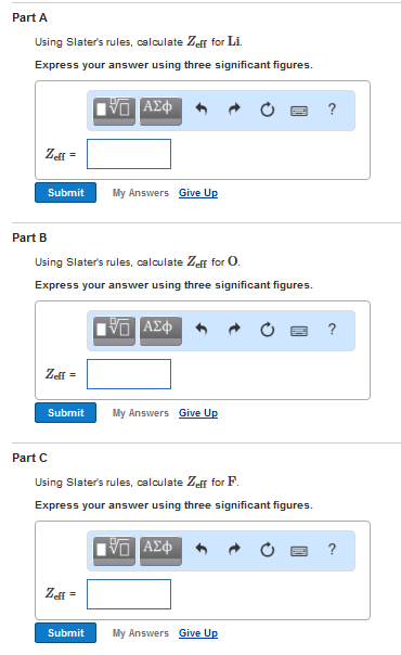 Solved Part A Using Slater's rules, calculate Zff for Li | Chegg.com