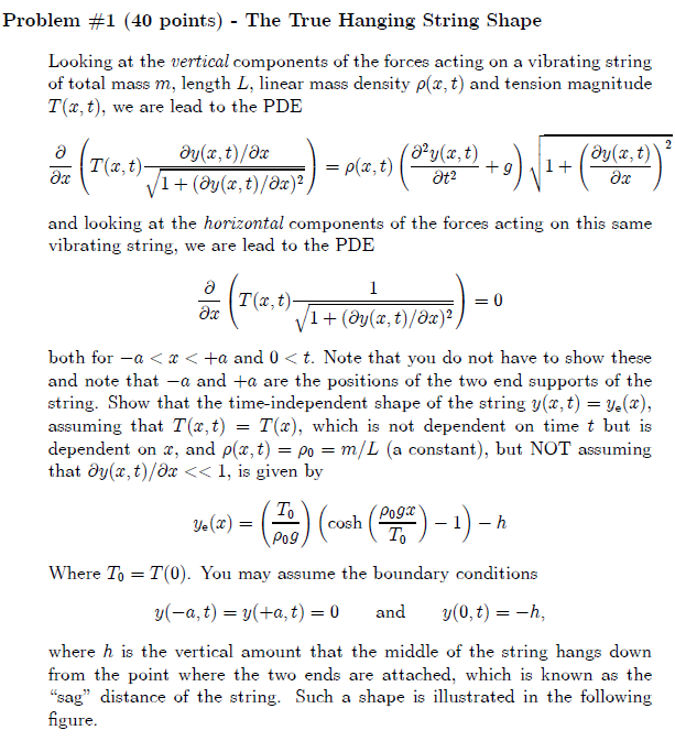 Solved Problem #1 (40 points) -The True Hanging String Shape | Chegg.com