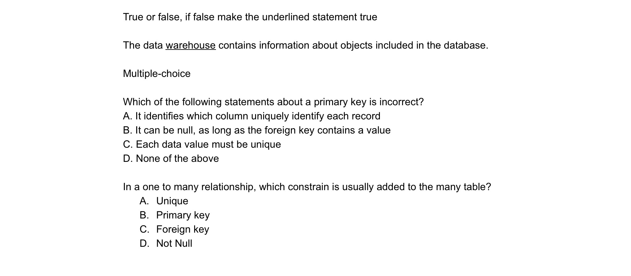 Solved True or false, if false make the underlined statement | Chegg.com