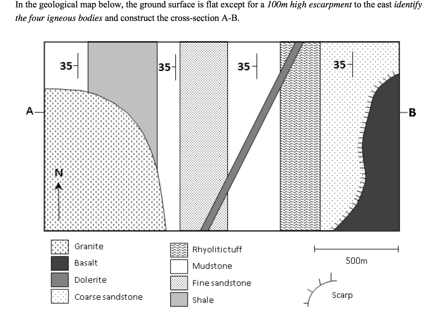 Solved In the geological map below, the ground surface is | Chegg.com