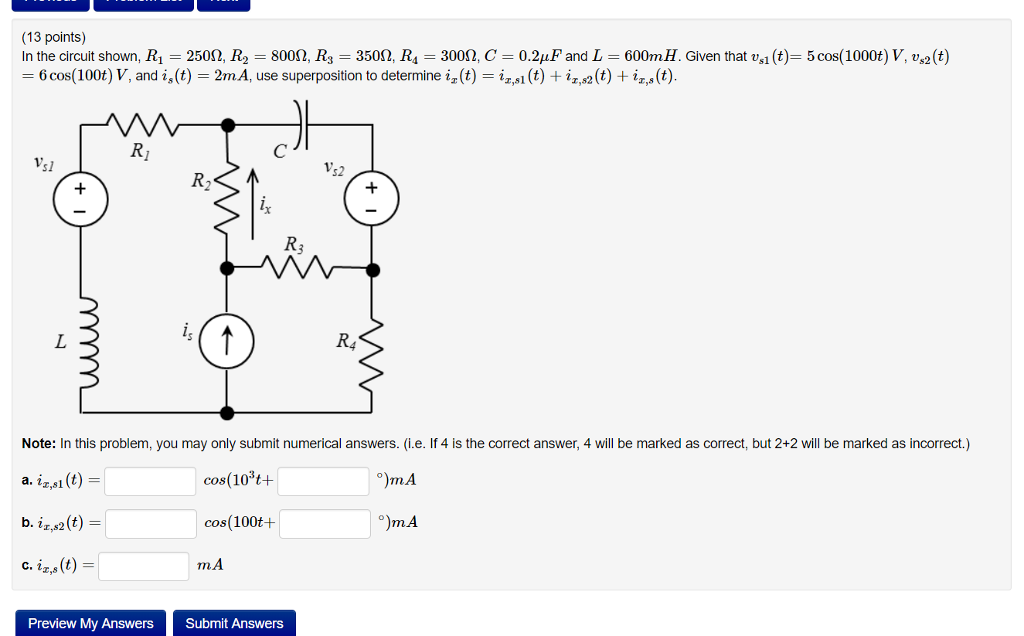Solved In the circuit shown, R1=250Ω, R2=800Ω, R3=350Ω, | Chegg.com