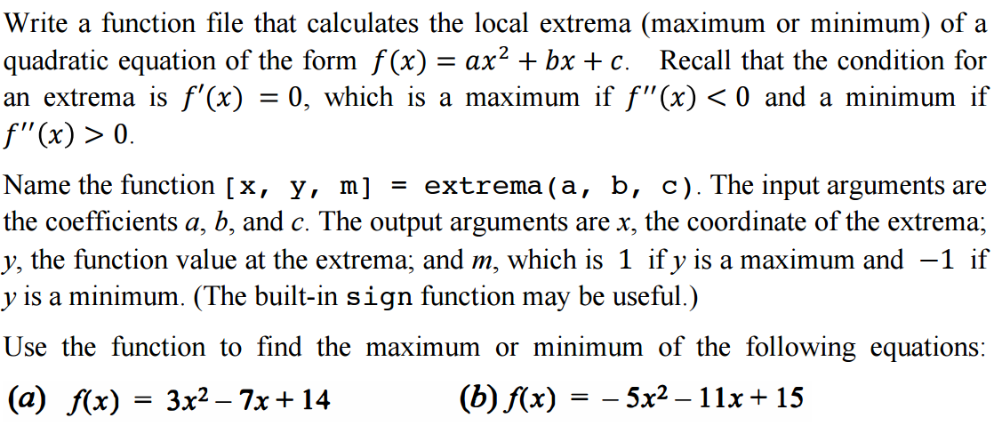 Solved Write A Function File That Calculates The Local