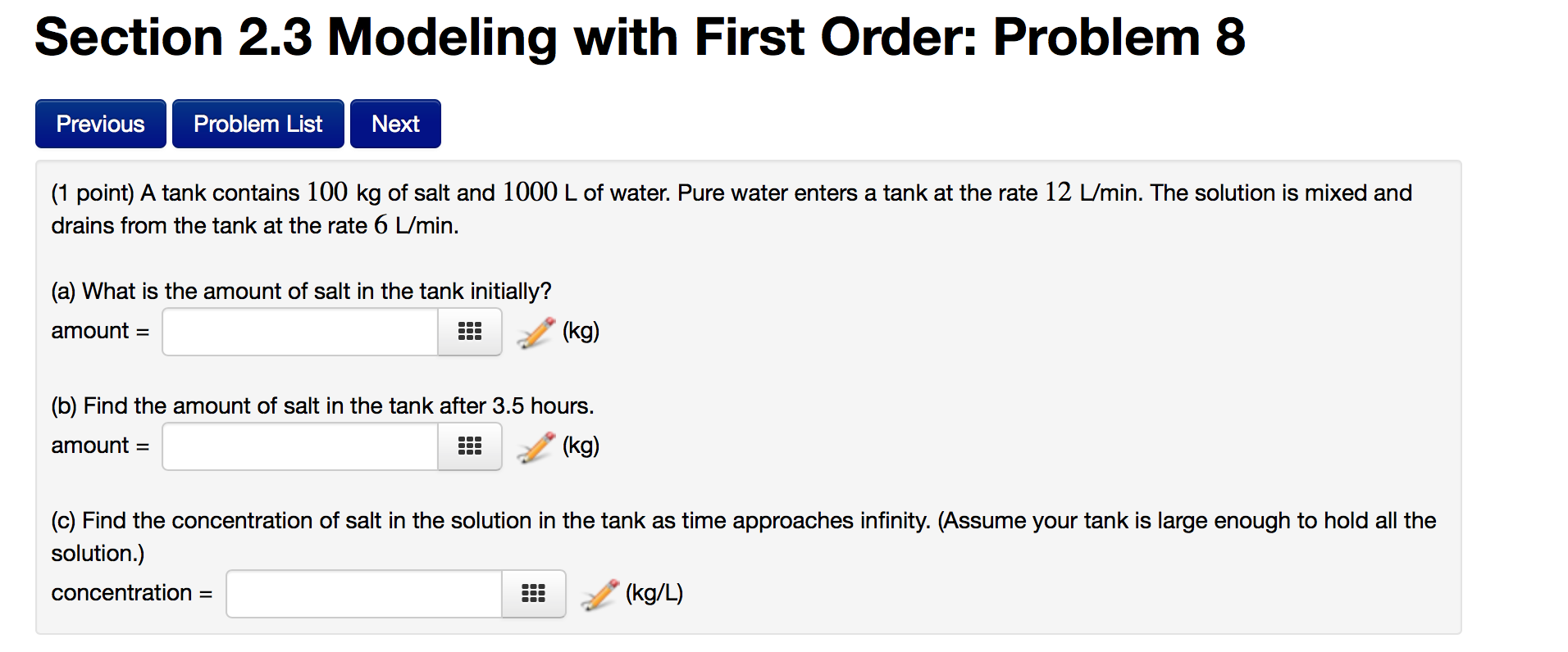 Solved Section 2.3 Modeling with First Order: Problem 8 | Chegg.com
