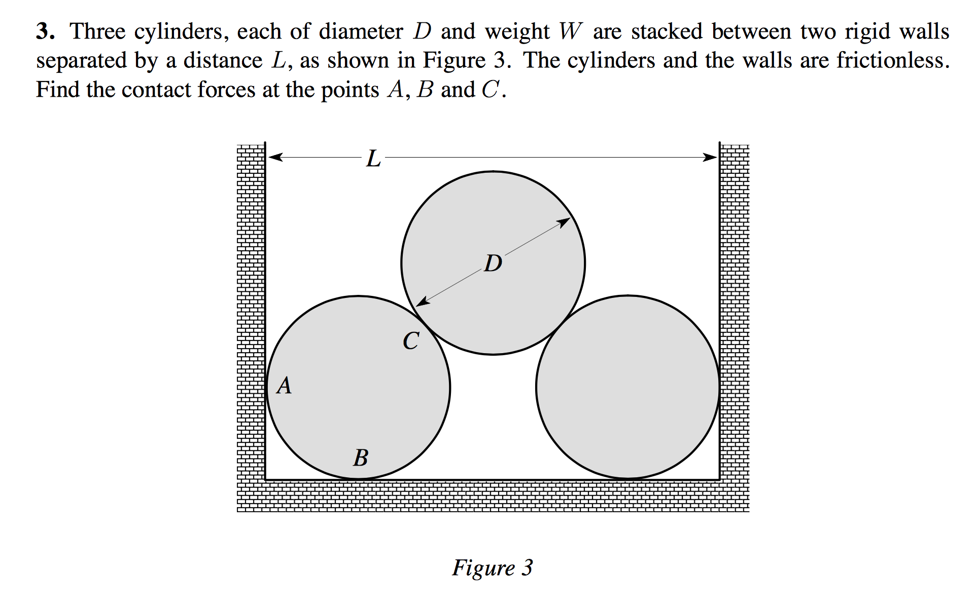 Solved Three cylinders, each of diameter D and weight W are | Chegg.com