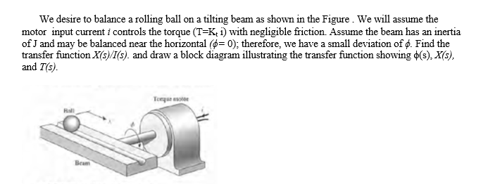 Solved We desire to balance a rolling ball on a tilting beam | Chegg.com