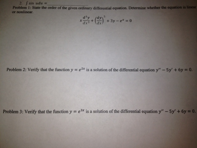 Solved State The Order Of The Given Ordinary Differential