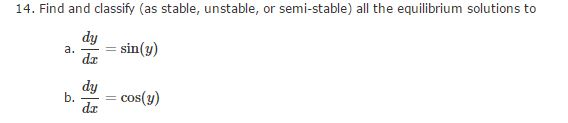 Solved Find and classify (as stable, unstable, or | Chegg.com