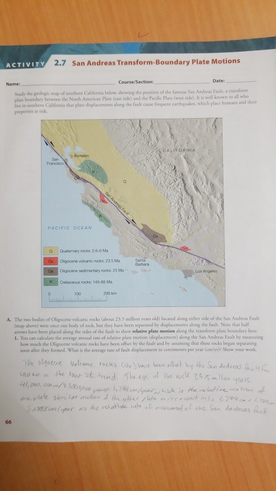 Solved 2.7 San Andreas Transform-Boundary Plate Motions | Chegg.com
