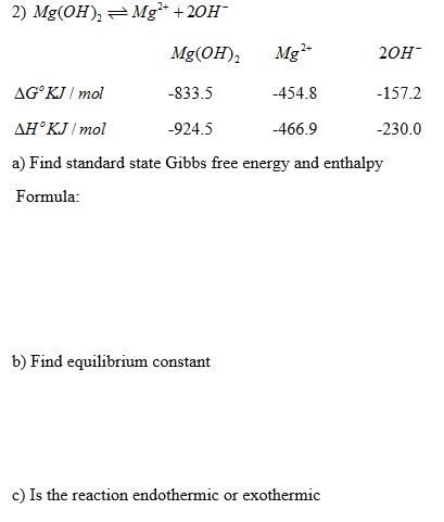 Solved 2) Mg(OH), → Mg2+ +2OH- Mg(OH) Mg* -833.5 -924.5 20H | Chegg.com