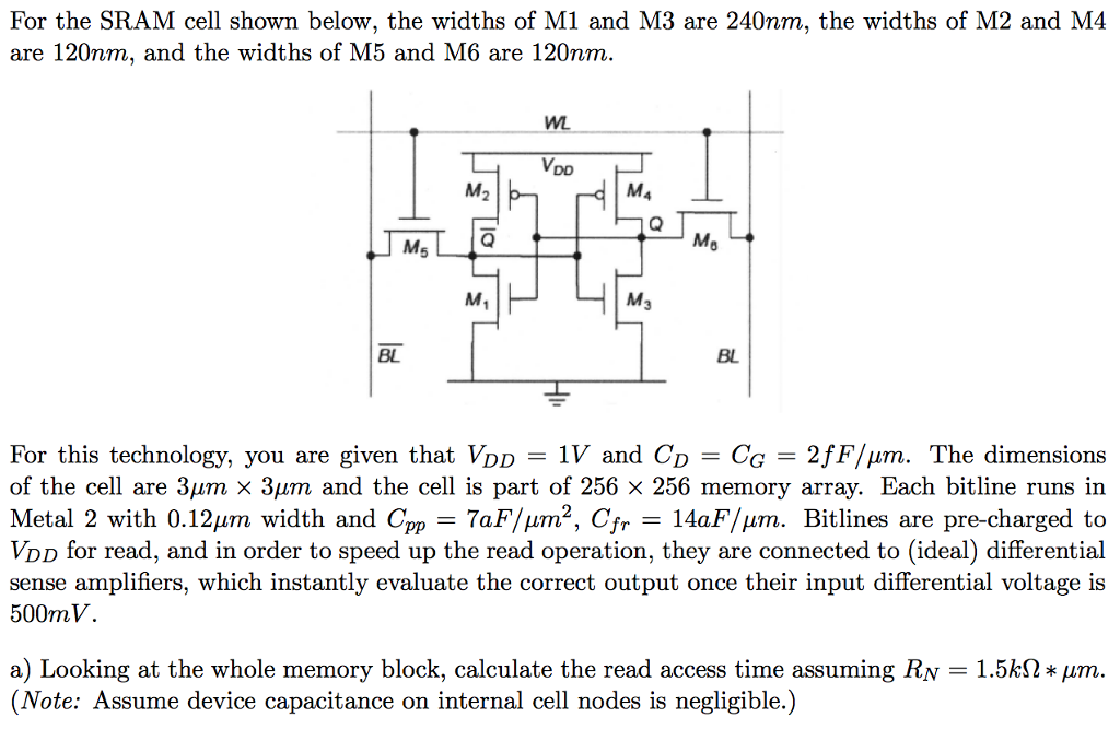 For the SRAM cell shown below, the widths of M1 and | Chegg.com