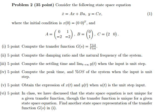 Solved Consider the following state space equation x = Ax + | Chegg.com