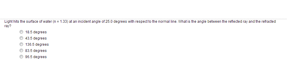 Solved Light hits the surface of water (n = 1.33) at an | Chegg.com