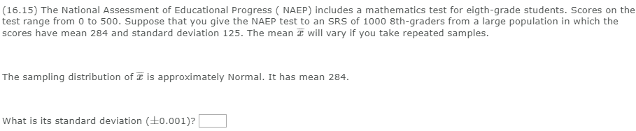 Solved (16.15) The National Assessment of Educational | Chegg.com