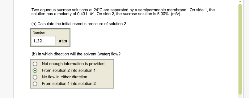 Solved Two aqueous sucrose solutions at 24 degree C are | Chegg.com
