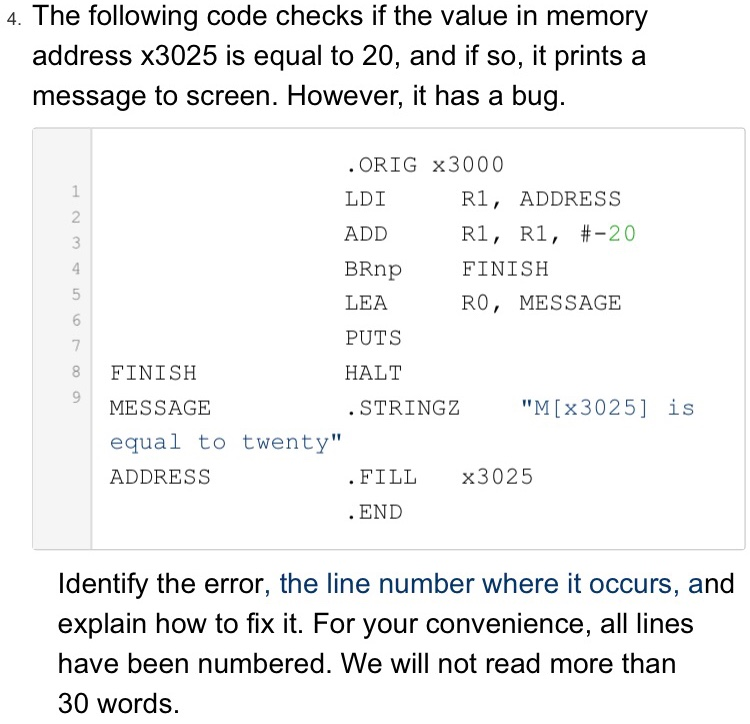 Solved 4. The following code checks if the value in memory | Chegg.com