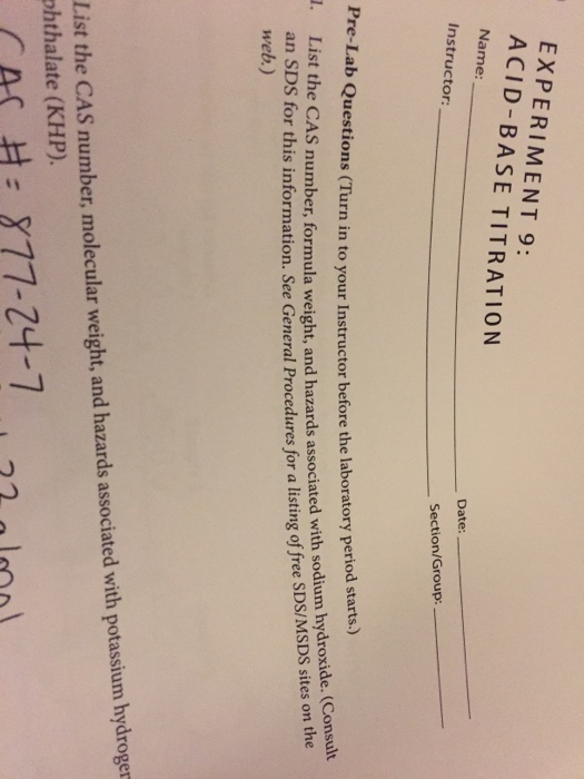 Solved list the cas number molecular weight and hazards | Chegg.com