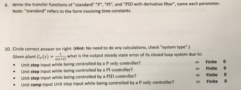 Solved 9. Write the transfer functions of "standard" "", | Chegg.com