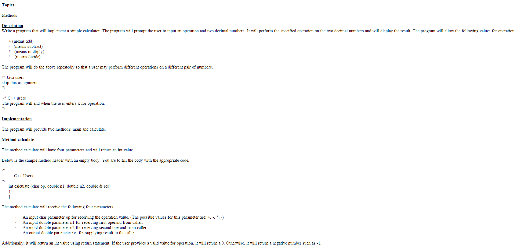 Solved Topics Methods Description Write A Program That Will