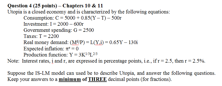 Solved Question 4 (25 points Chapters 10 & 11 Utopia is a | Chegg.com Solved Question 4 (25 points Chapters 10 & 11 Utopia is a | Chegg.com