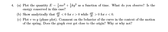 Solved Plot the quantity K = 1/2mv2 + 1/2ky2 as a function | Chegg.com